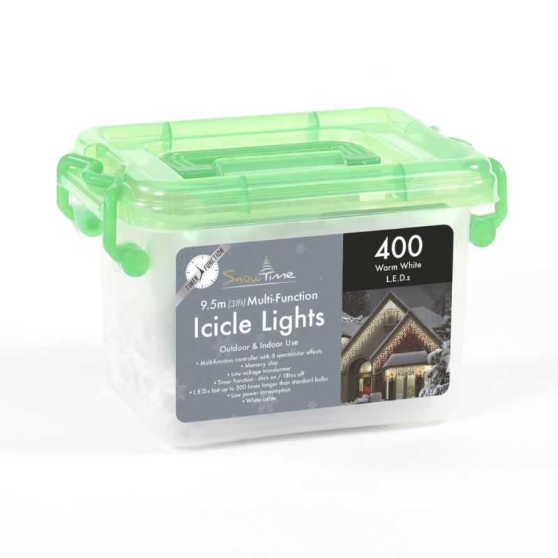 400 Warm White LED Icicle Chasing Icicle Christmas Lights with Timer